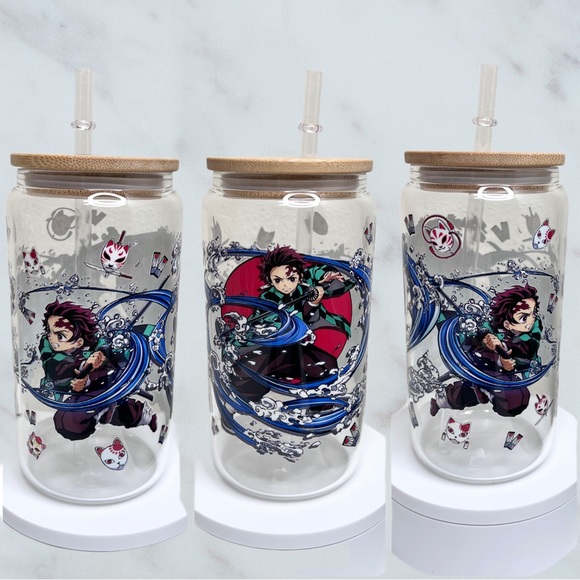 Aeliks | Dining | Demon Slayer Tanjiro Handmade Libbey Glass Cup | Poshmark